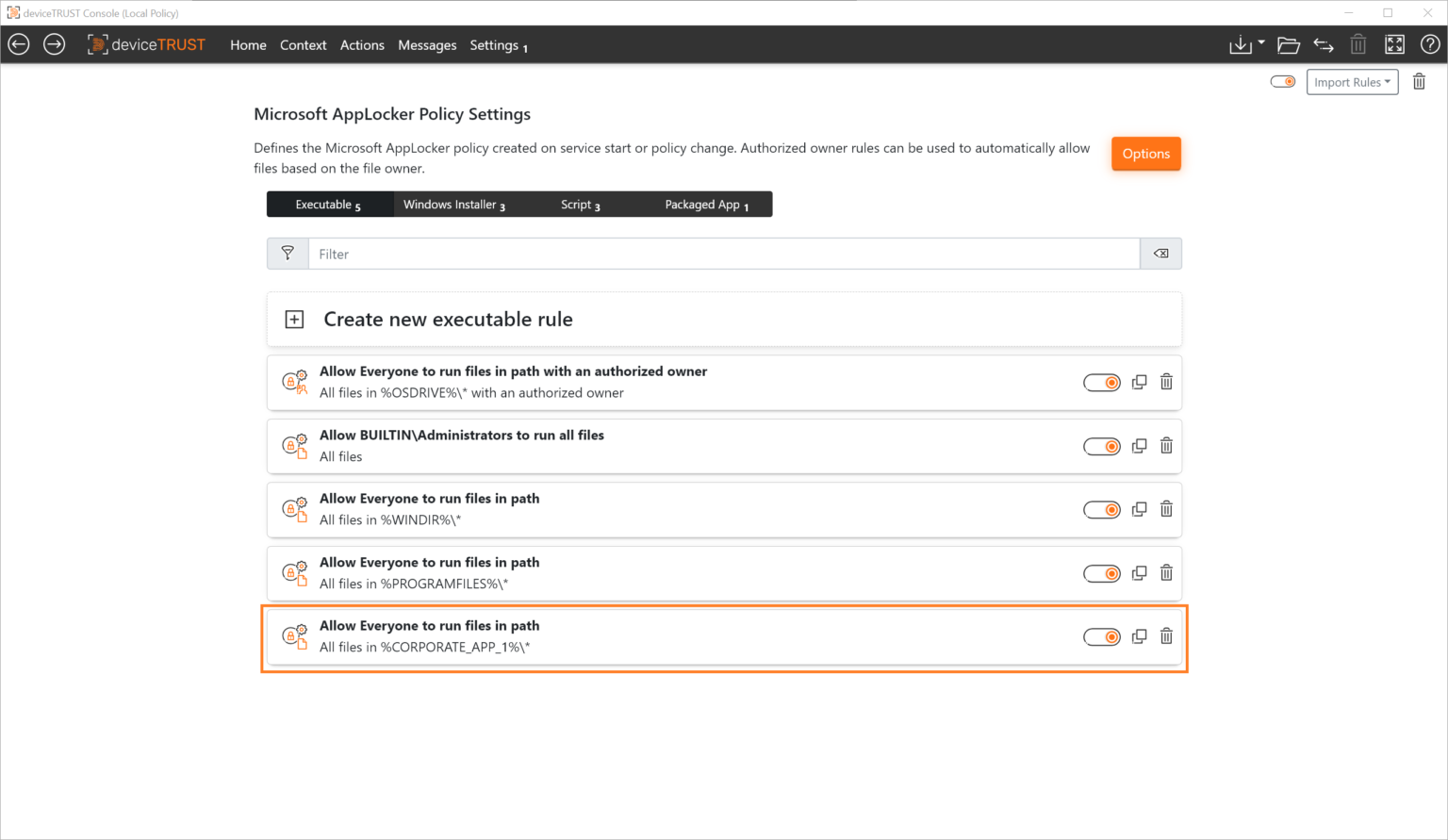 Create and manage the allow list - deviceTRUST